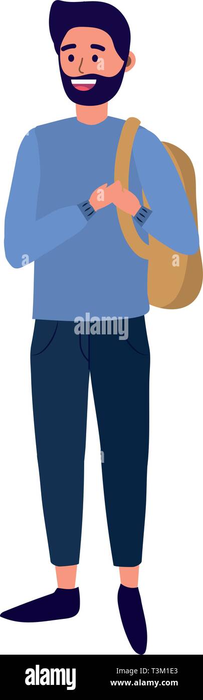 young people man wearing backpack cartoon vector illustration graphic ...