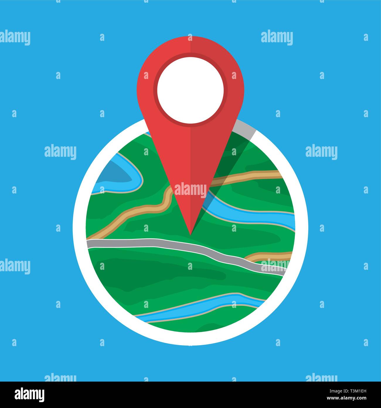 Abstract circle generic city or suburb map with roads, buildings, parks ...