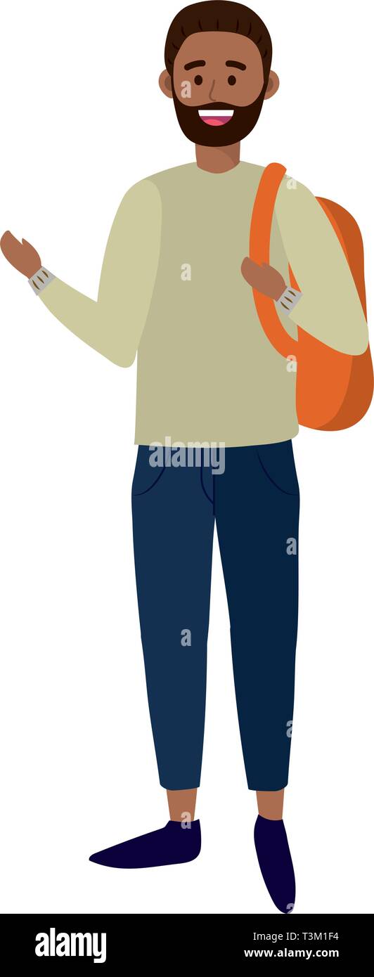 young people man wearing backpack cartoon vector illustration graphic ...