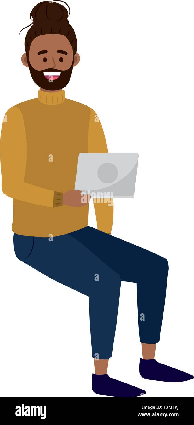 young people man using technology device tablet cartoon vector ...