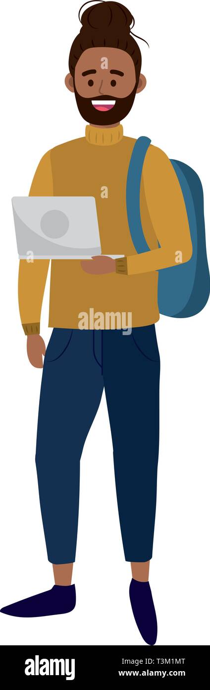 young people man wearing backpack cartoon vector illustration graphic ...