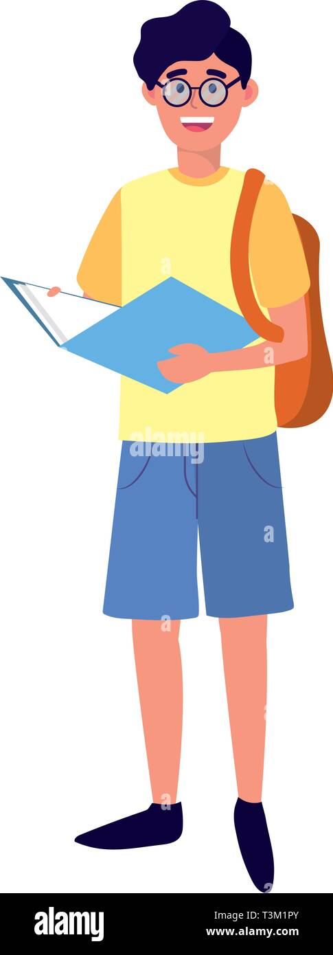 young people man wearing backpack cartoon vector illustration graphic ...