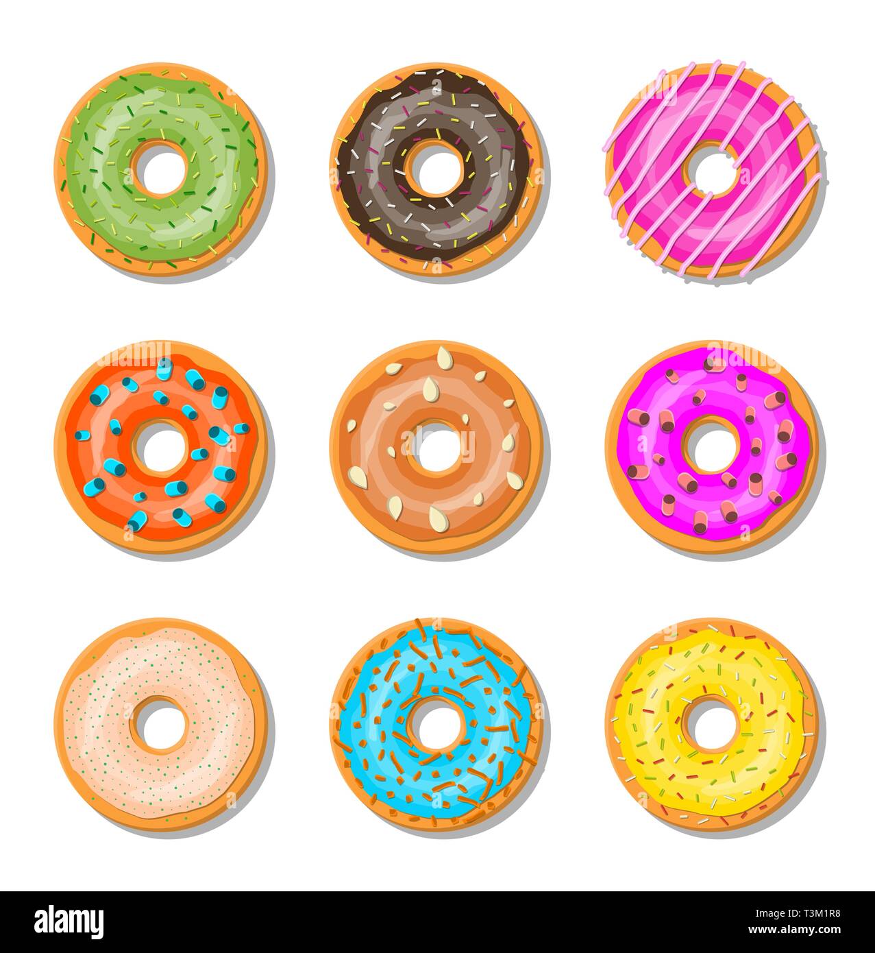 Donut cake set isolated on whitt background. Doughnut into glaze ...