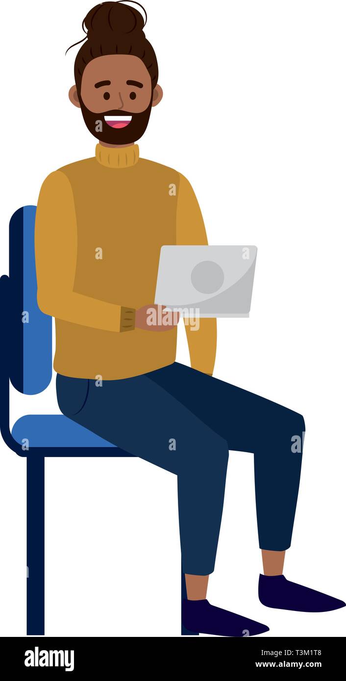 young people man using technology device tablet cartoon vector ...