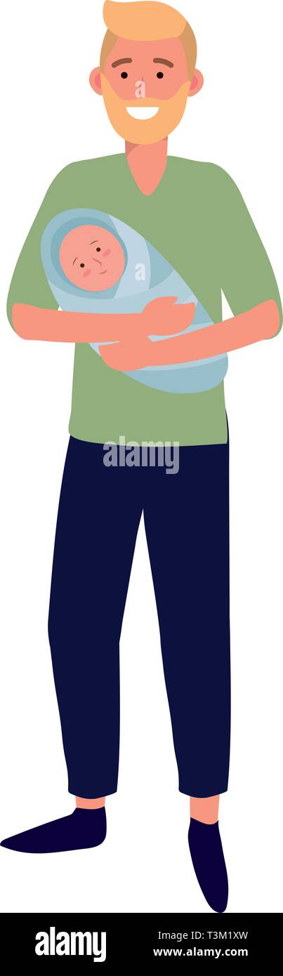 man carrying baby avatar cartoon character vector illustration graphic ...