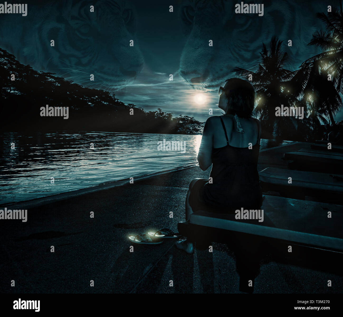 Woman swimming pool night hi-res stock photography and images - Alamy