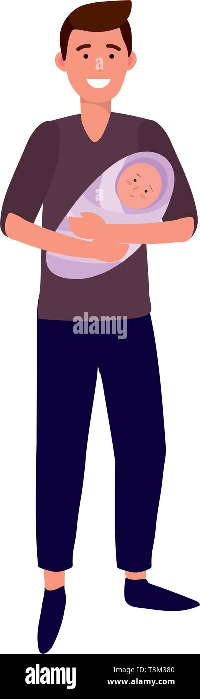 man carrying baby avatar cartoon character vector illustration graphic ...