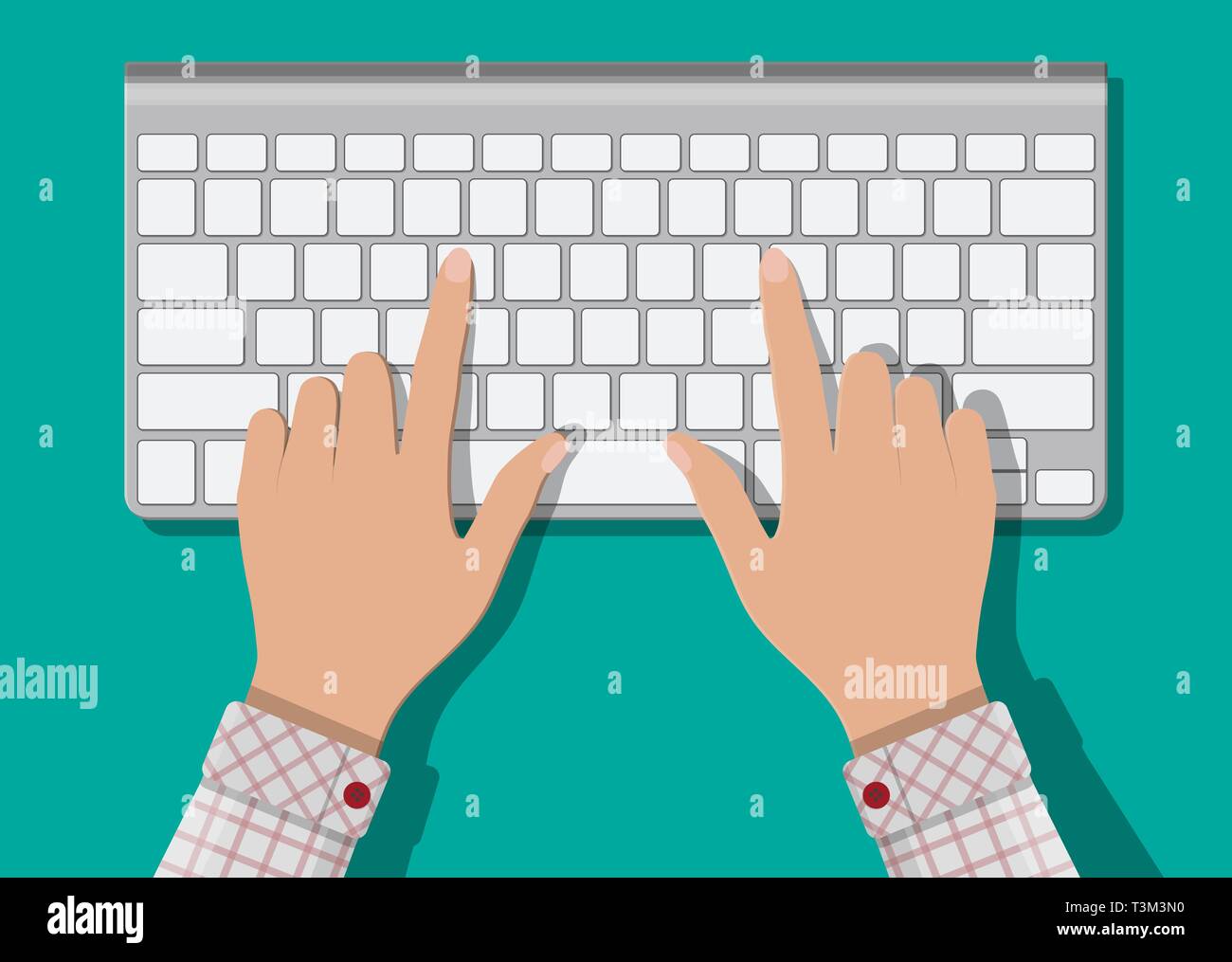 Modern aluminum computer keyboard. Hands of user. Wireless input device ...