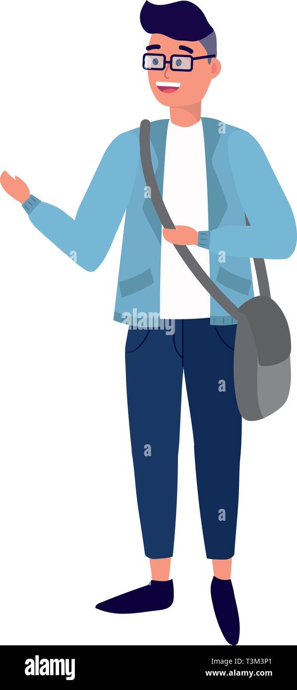 young people man wearing backpack cartoon vector illustration graphic ...