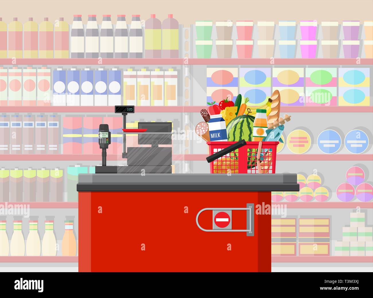 Supermarket store interior with goods. Big shopping mall. Interior ...