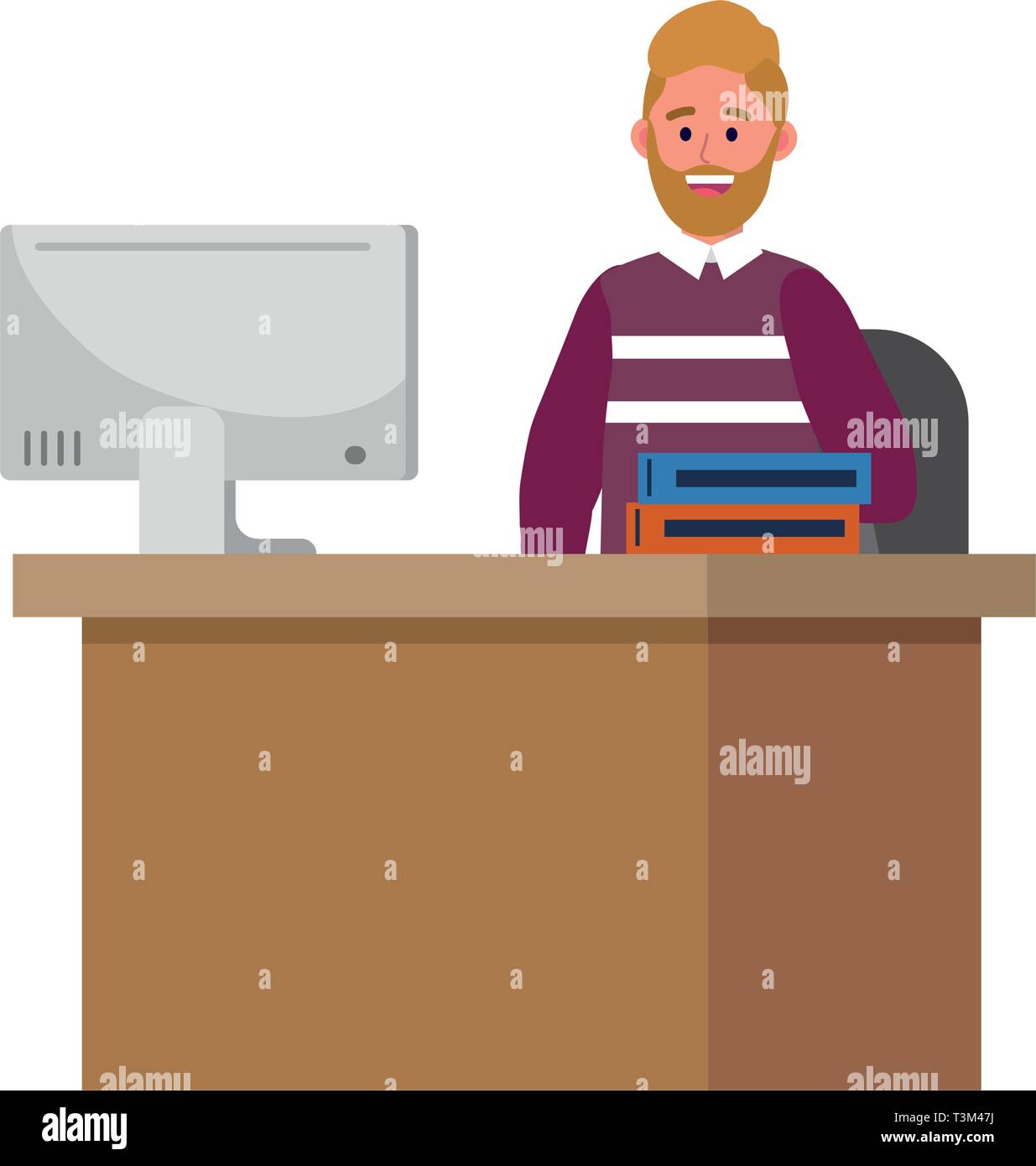 education university college man student over desk with computer ...