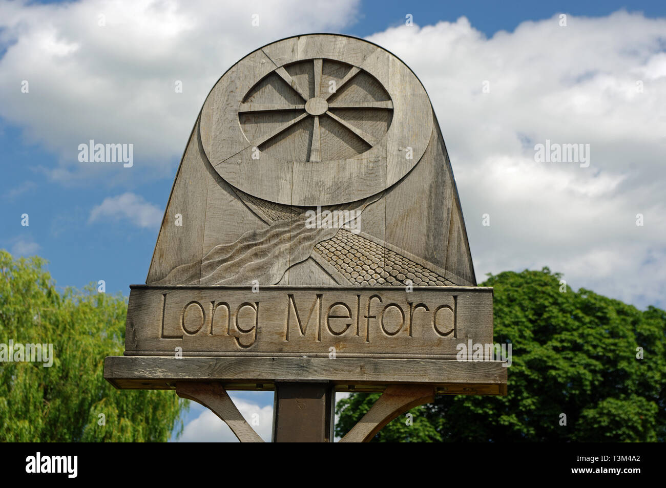 Long Melford, Town Sign, Suffolk Stock Photo - Alamy