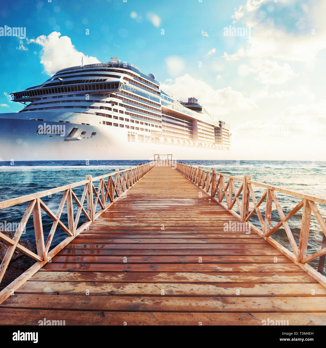 Jetty leading to the cruise ship ready to sail for a trip Stock Photo ...