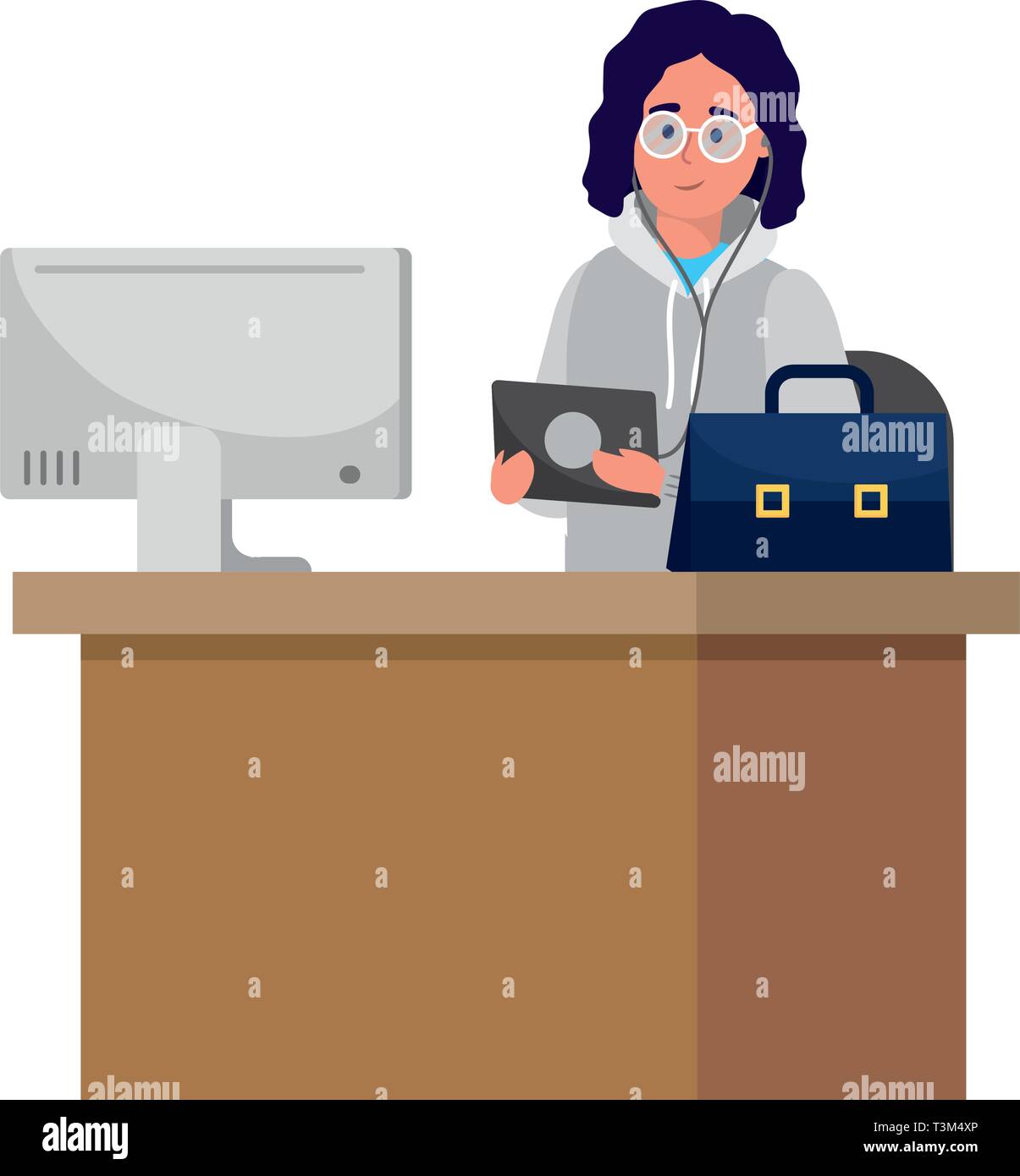 education university college man student over desk with computer ...