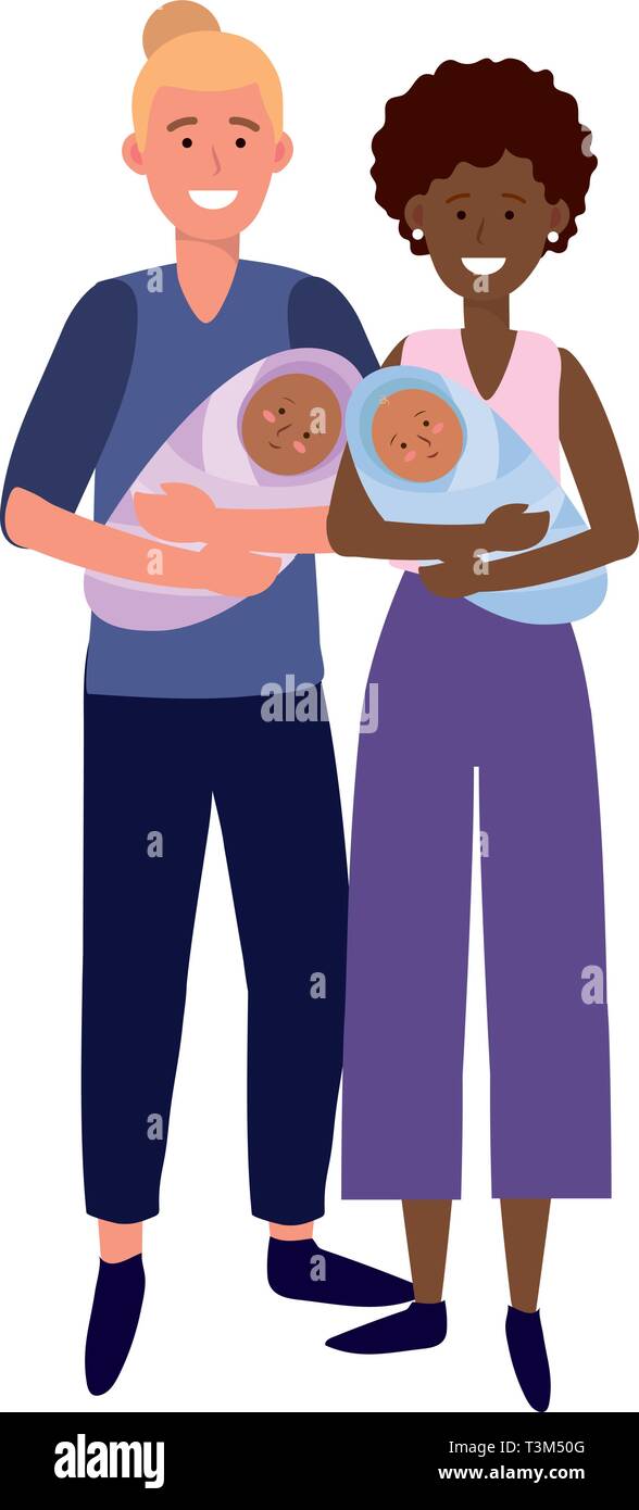 couple carrying babys avatar cartoon character vector illustration ...