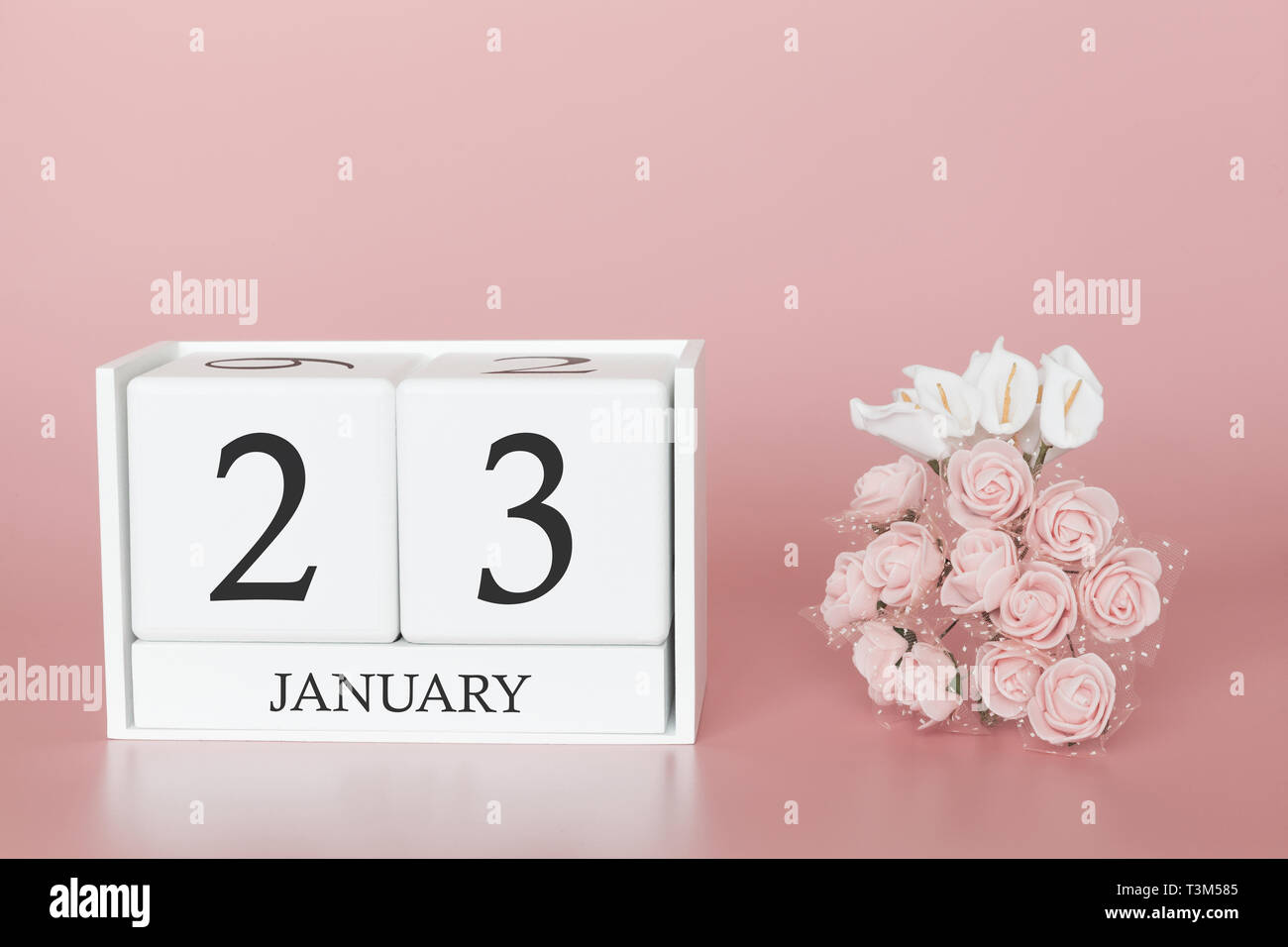 January 23rd. Day 23 of month. Calendar cube on modern pink background ...