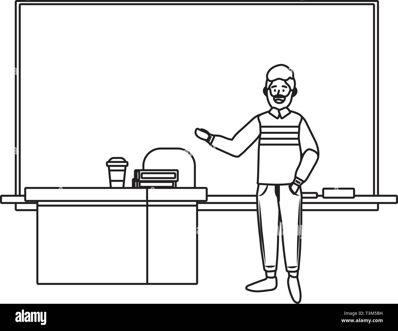 teacher having a class avatar cartoon character black and white vector ...