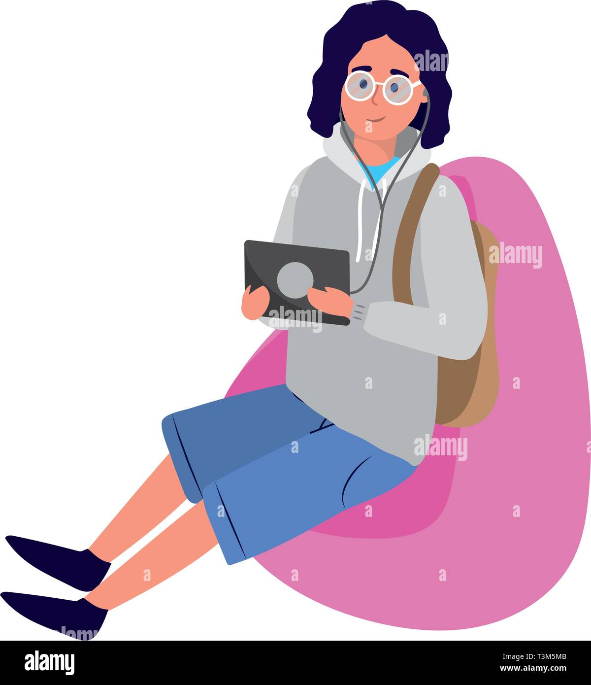 young people man using technology device tablet cartoon vector ...