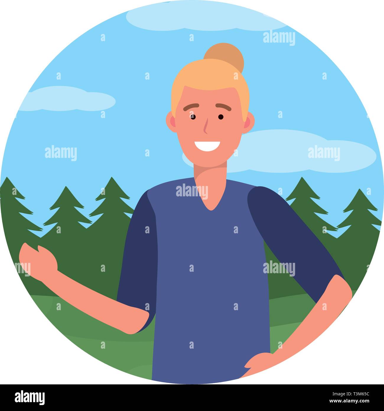 man portrait avatar cartoon character outdoor rural landscape round ...