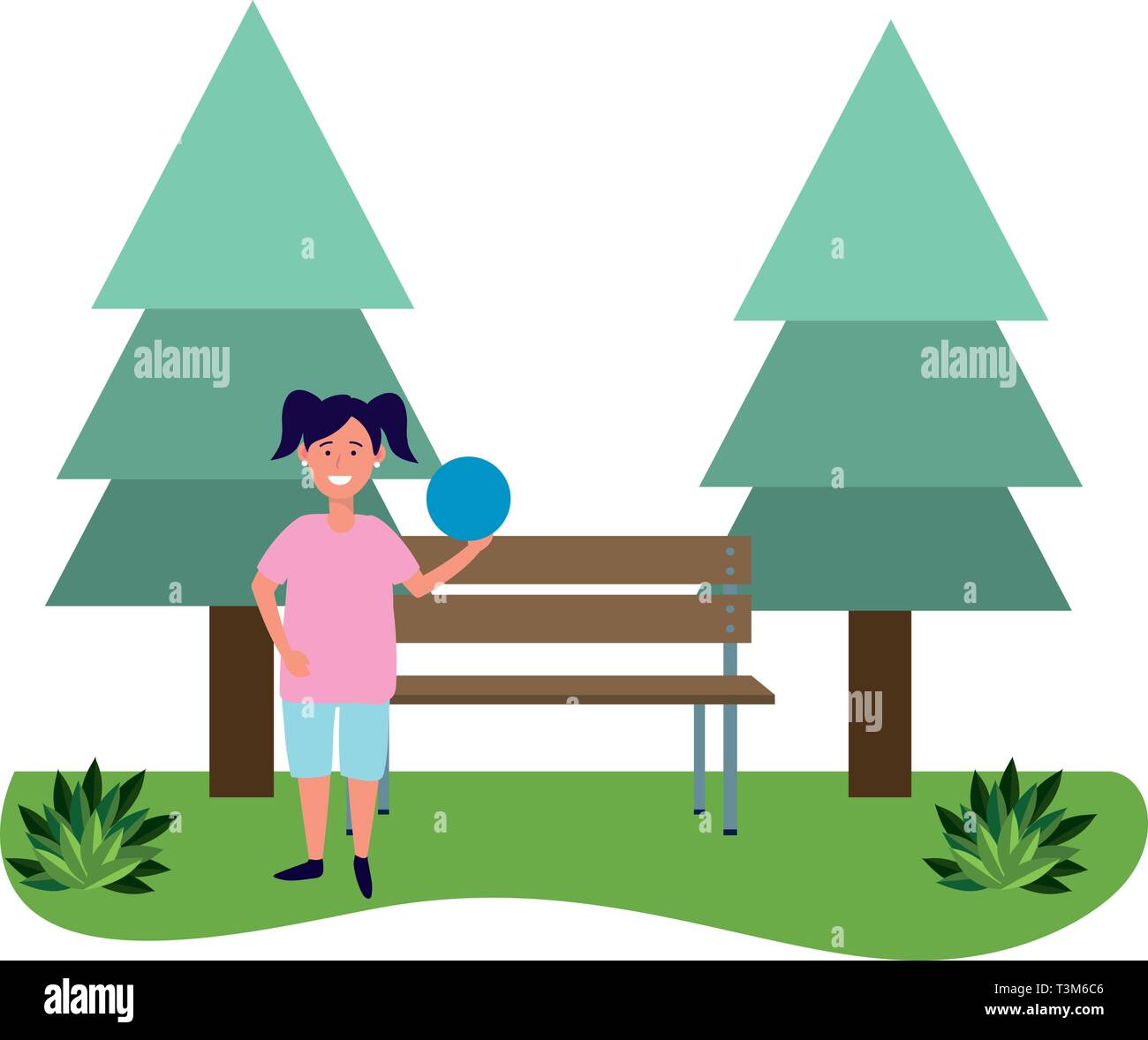 child girls avatar cartoon character outdoor in the park with ball ...