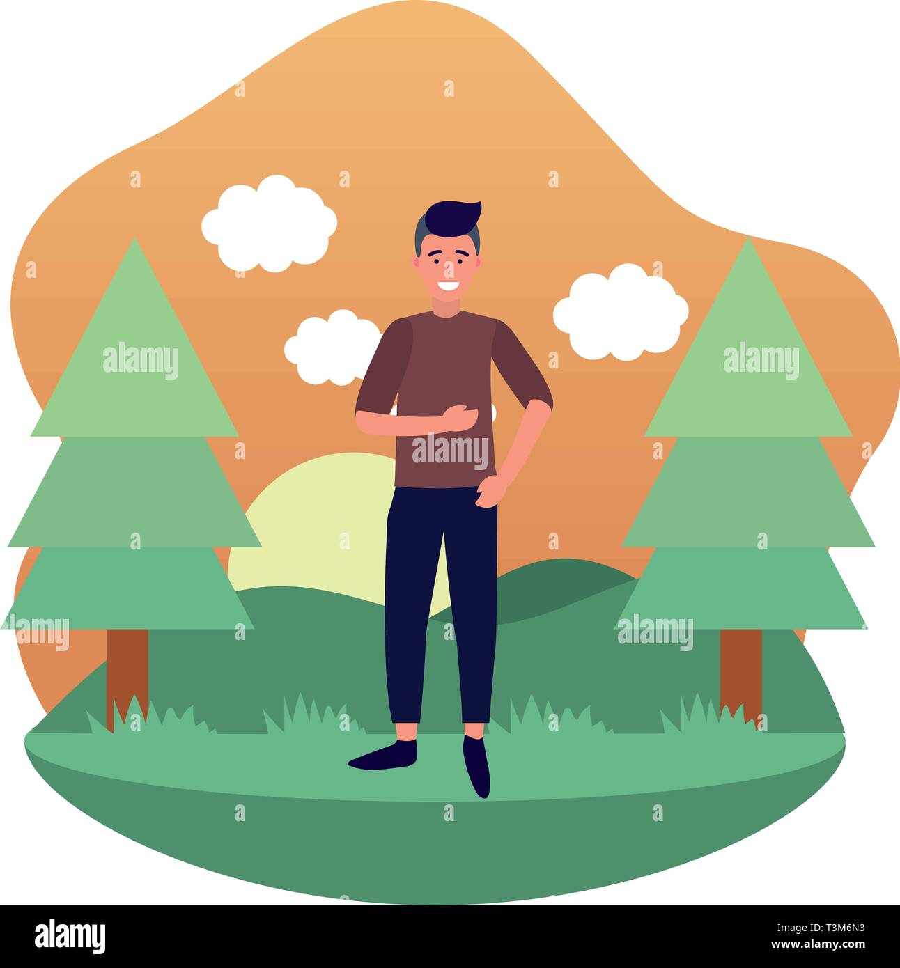 man avatar cartoon character outdoor rural landscape vector ...