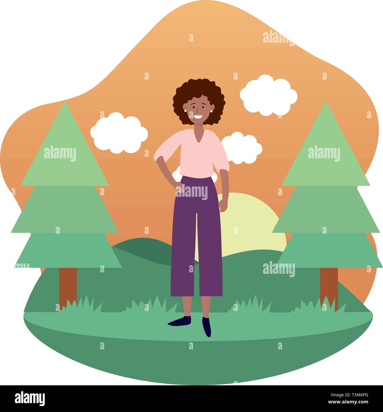 woman avatar cartoon character outdoor rural landscape vector ...