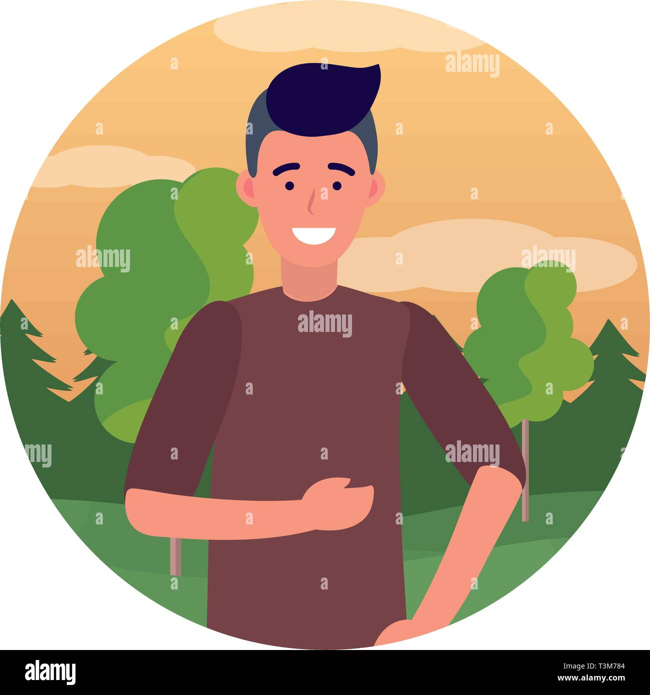 man portrait avatar cartoon character outdoor rural landscape round ...