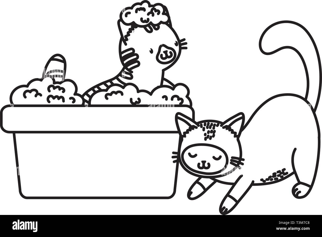 cute funny pets cats taking a shower cartoon vector illustration ...