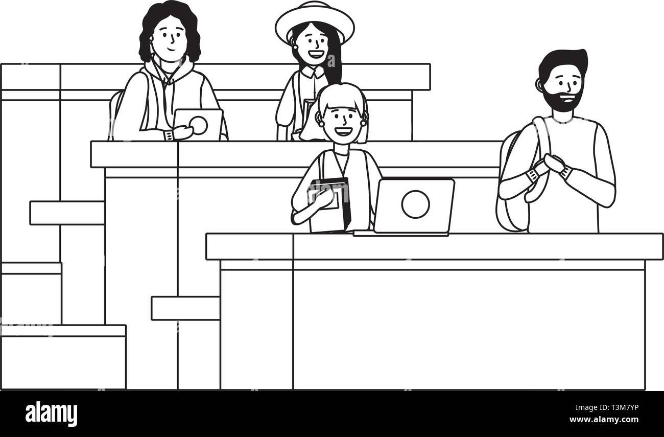 student having a class avatar cartoon character black and white vector ...