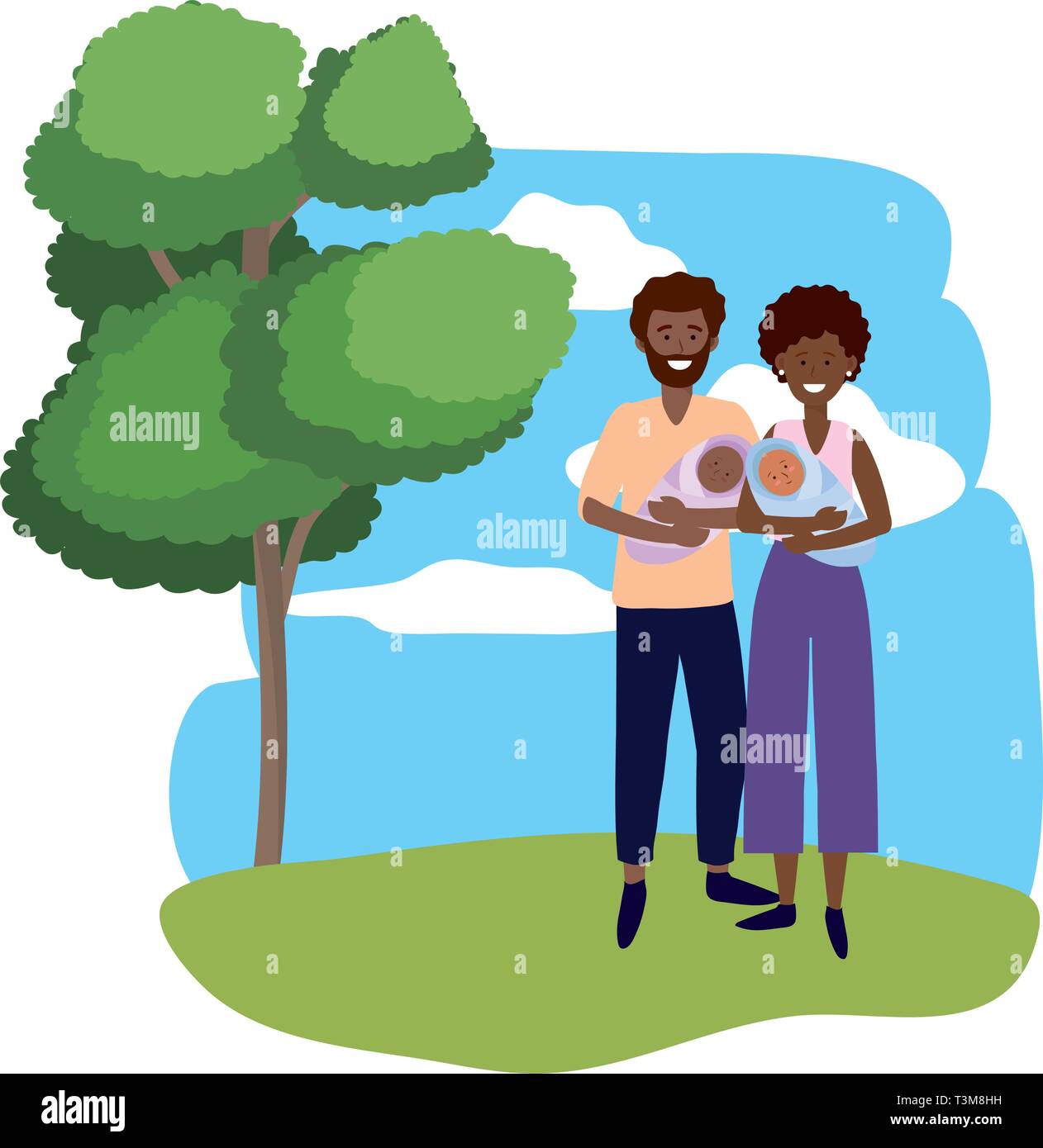 couple carrying babys avatar cartoon character outdoor in the park ...