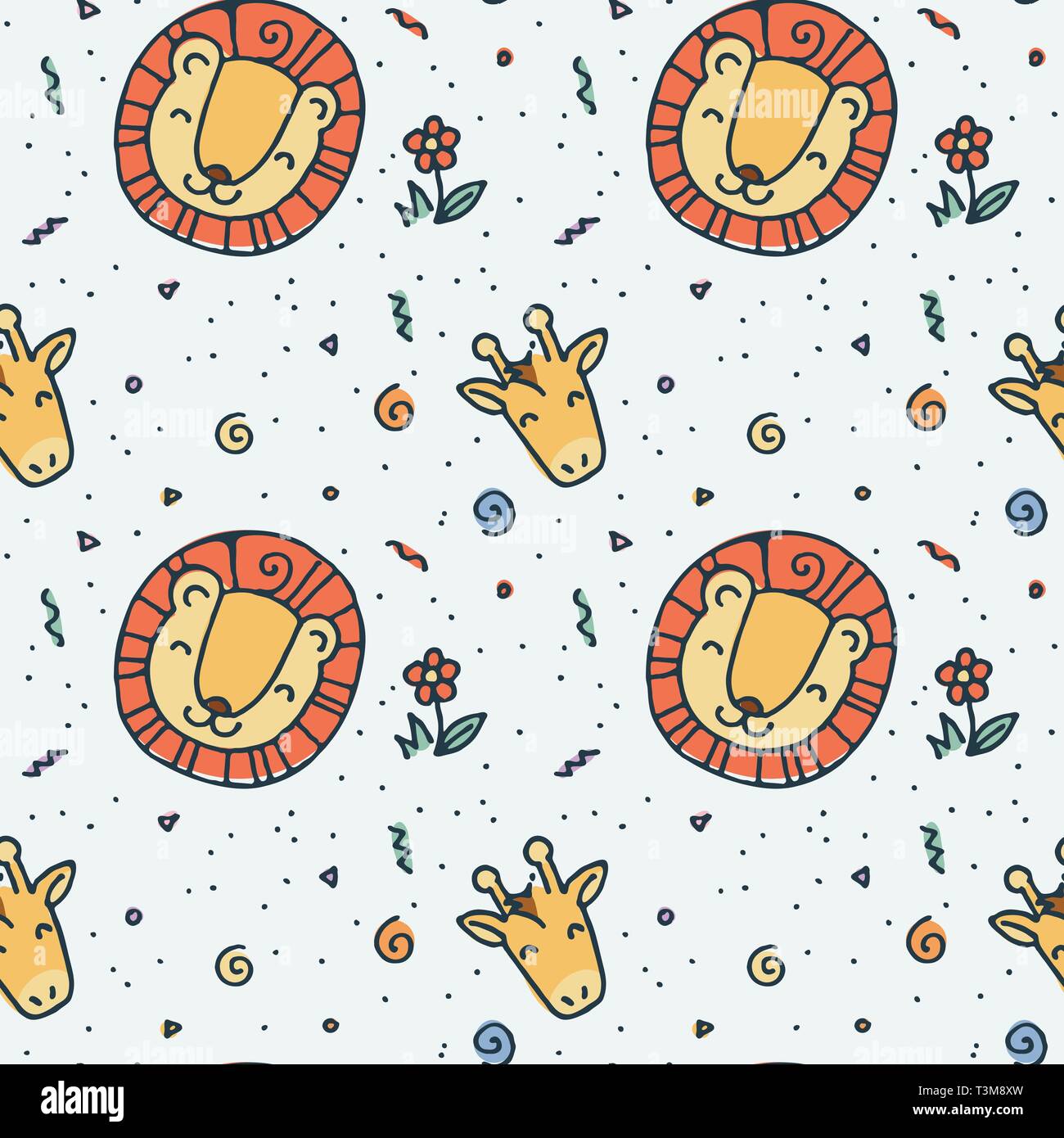 Seamless doodle pattern with cute elements. Endless vector image Stock ...