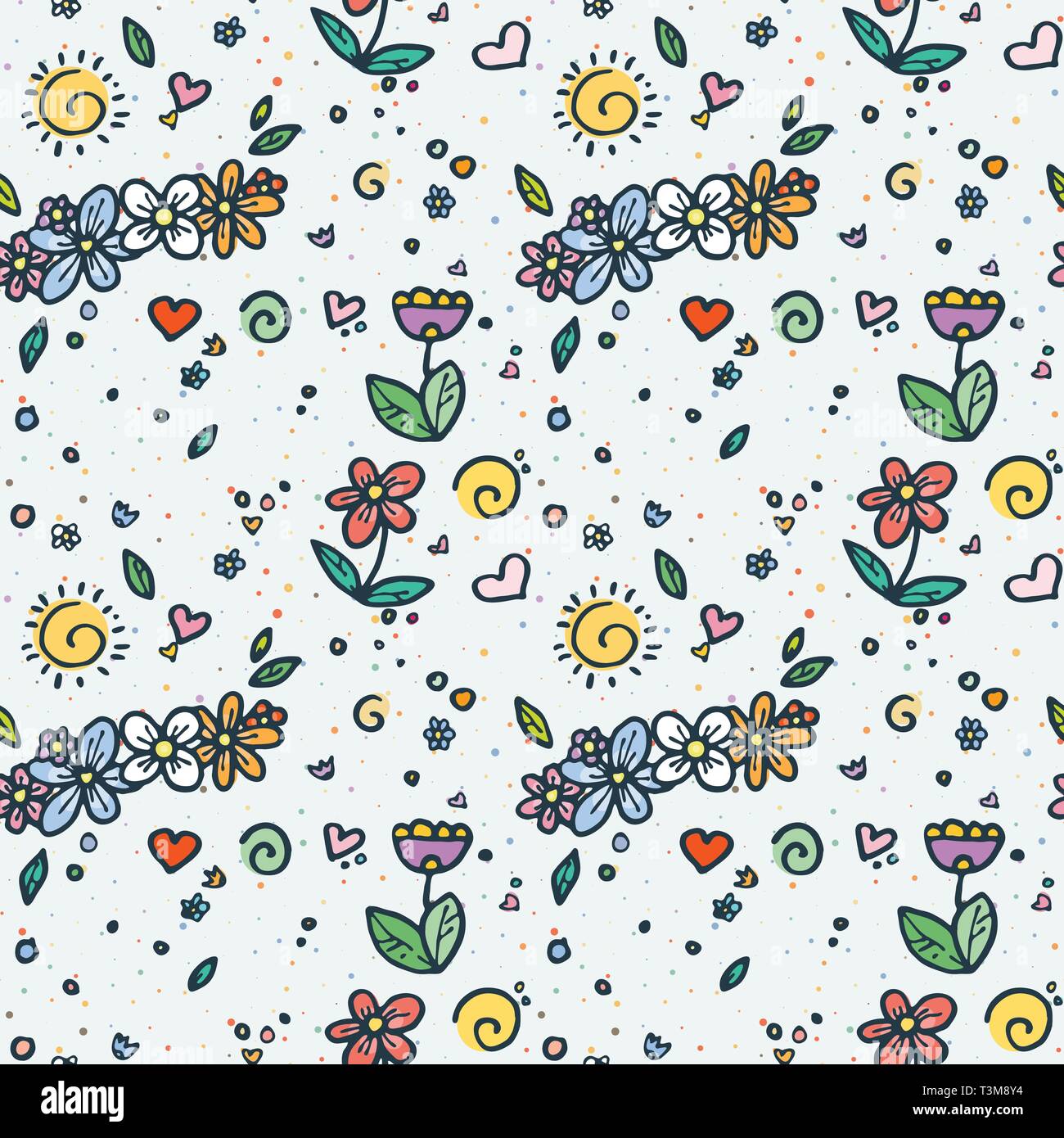 Seamless doodle pattern with cute elements. Endless vector image Stock ...