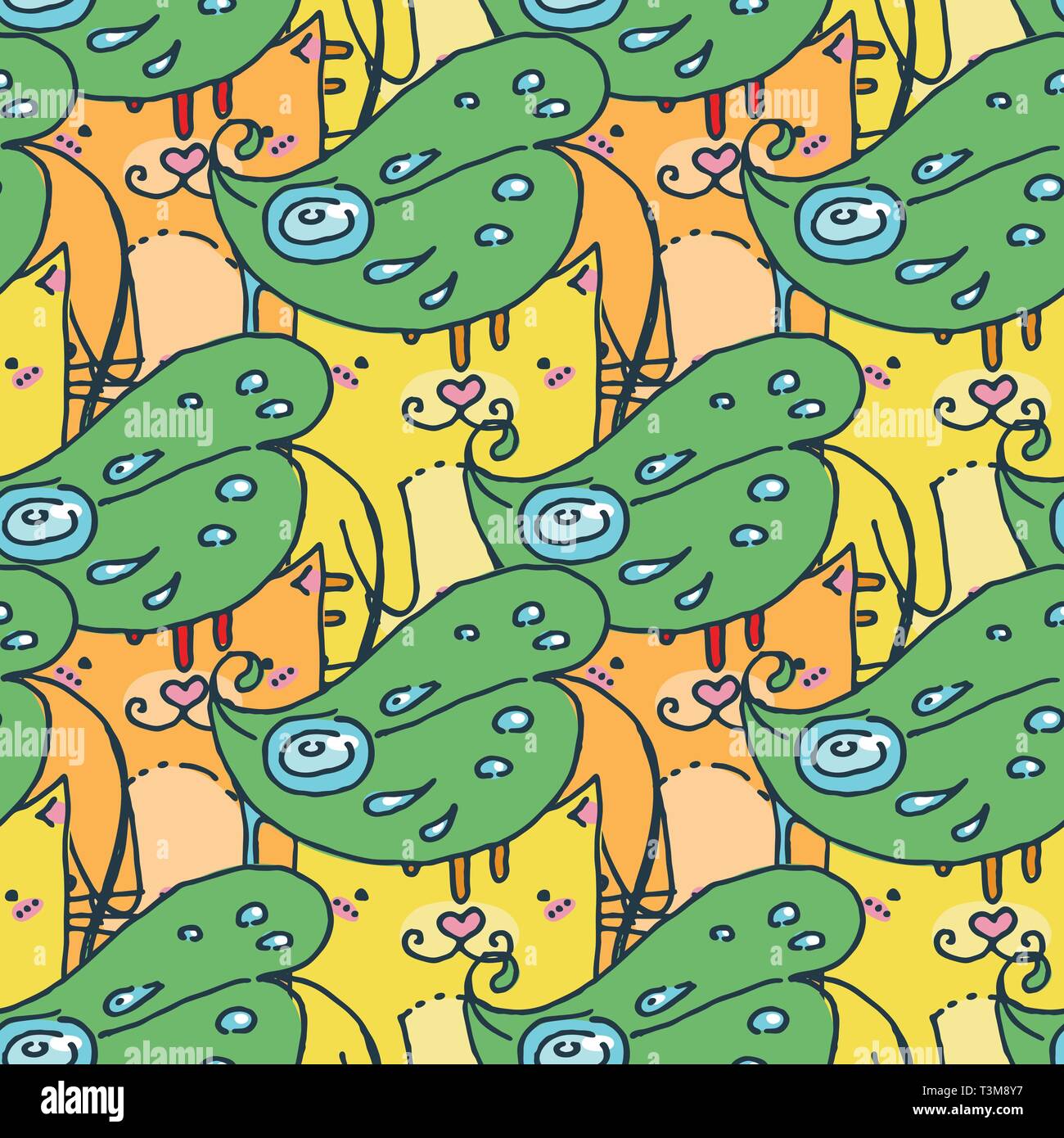 Seamless doodle pattern with cute elements. Endless vector image Stock ...