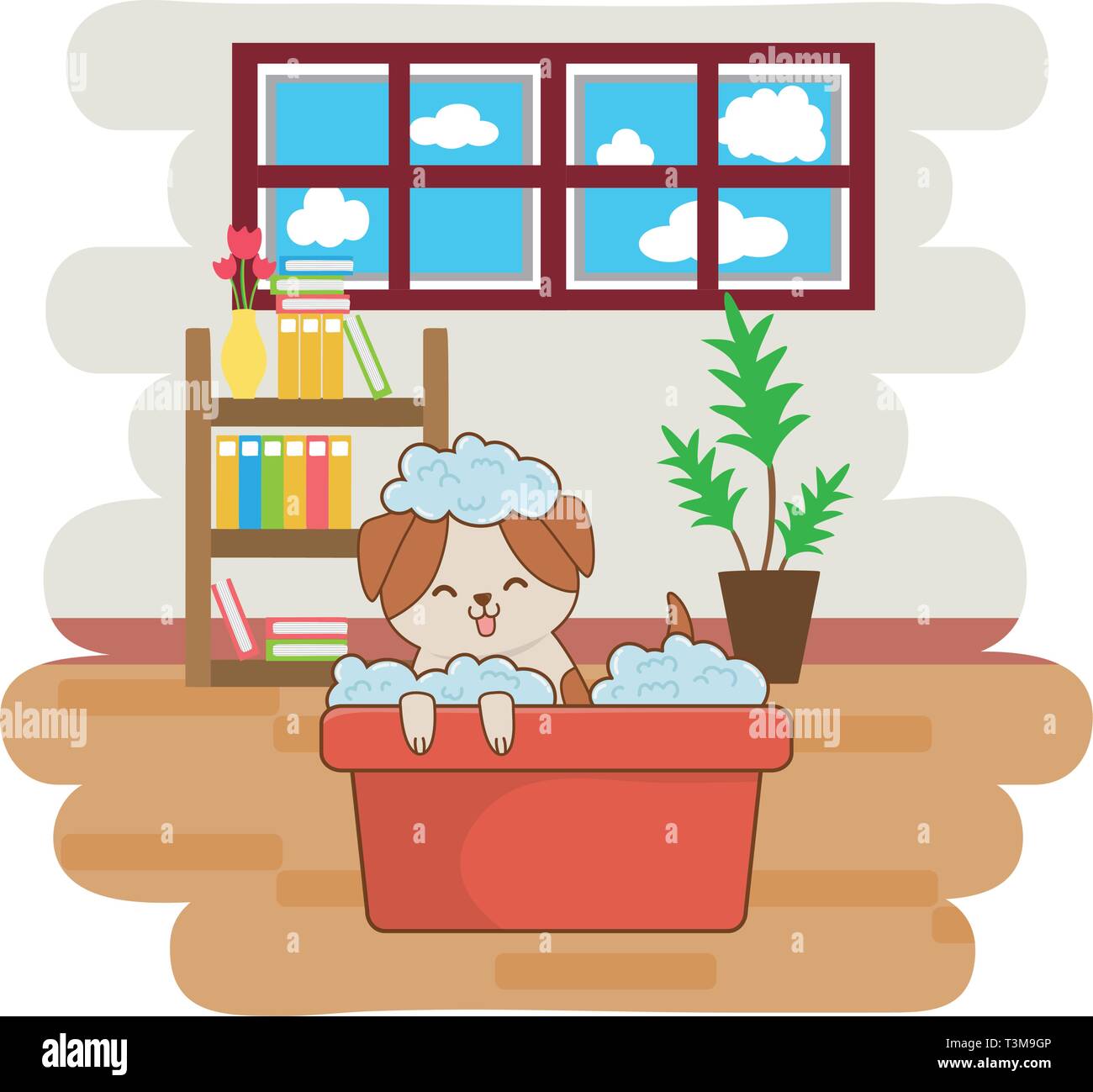 cute funny pet dog taking shower cartoon vector illustration graphic ...