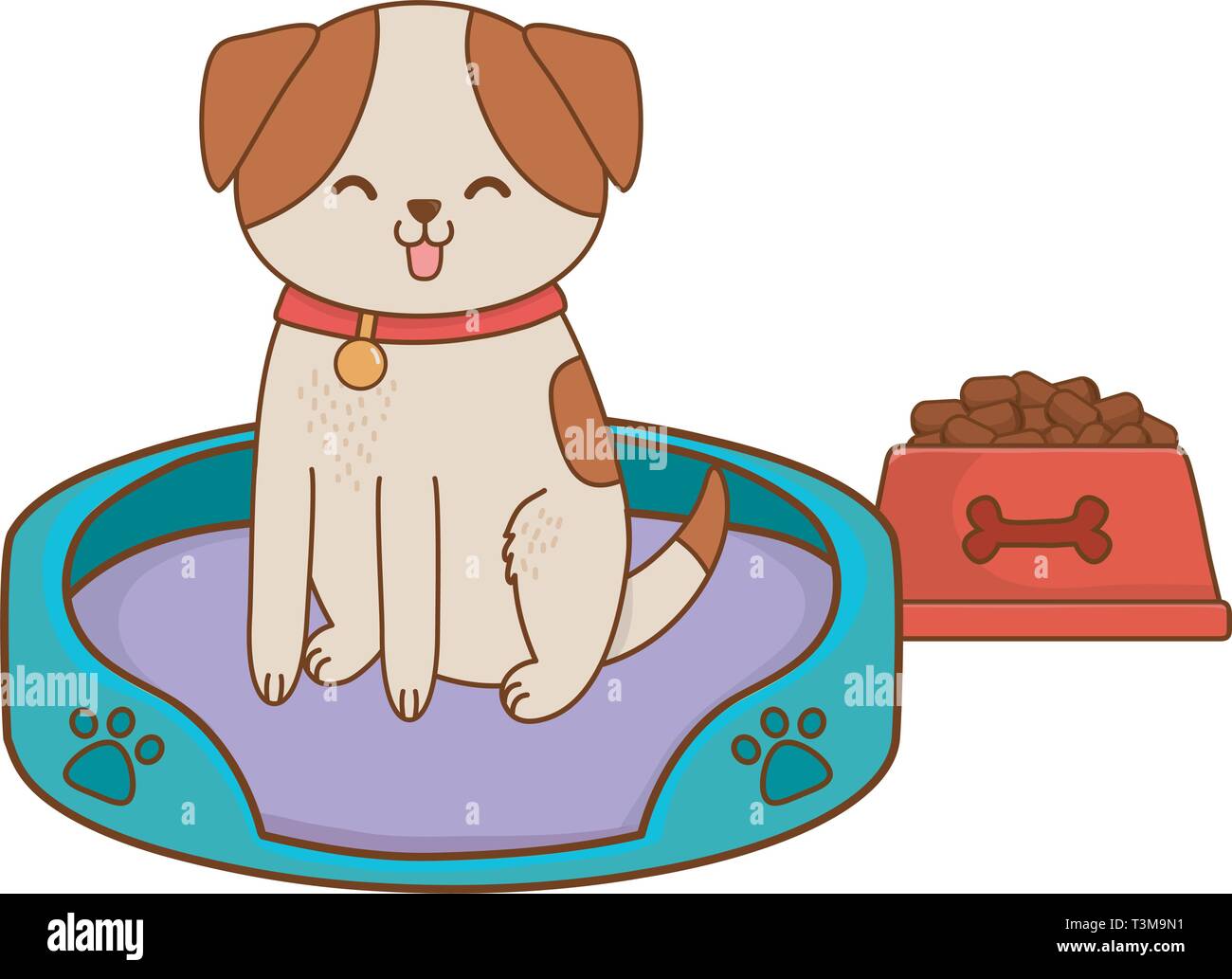 cute funny pet dog at pet bed cartoon vector illustration graphic ...