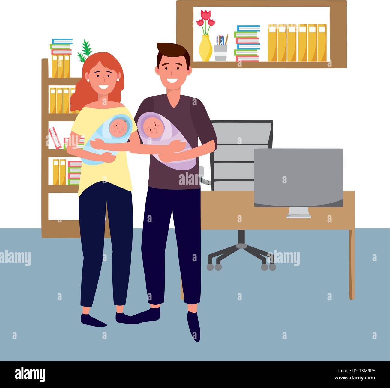 couple carrying babys avatar cartoon character indoor studio office ...