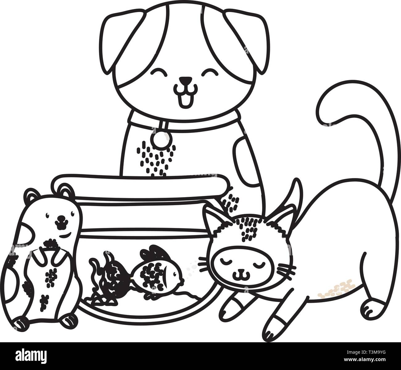 cute funny pets with accesories cartoon vector illustration graphic ...
