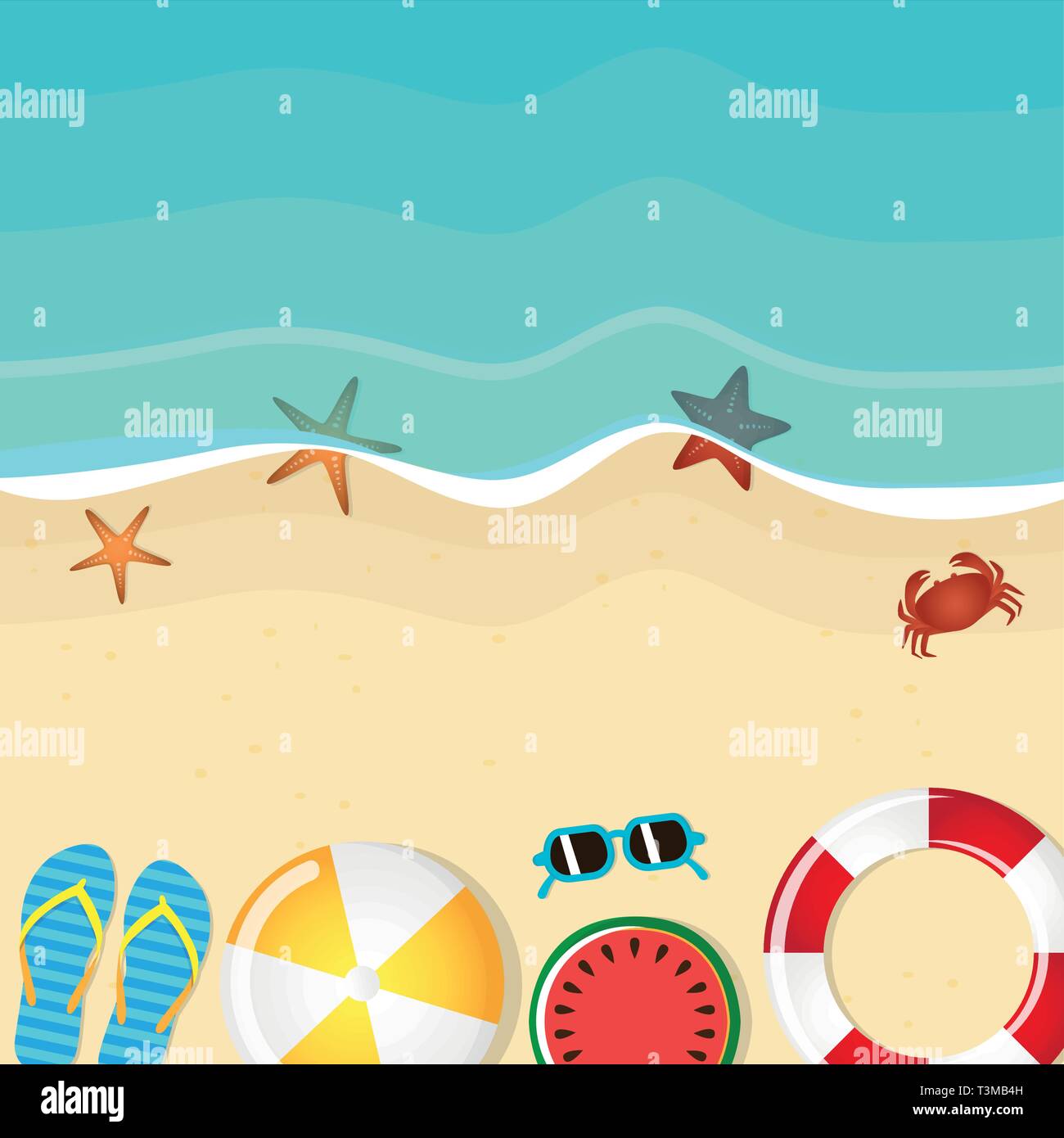 different beach utensils summer holiday background with flip flops ...