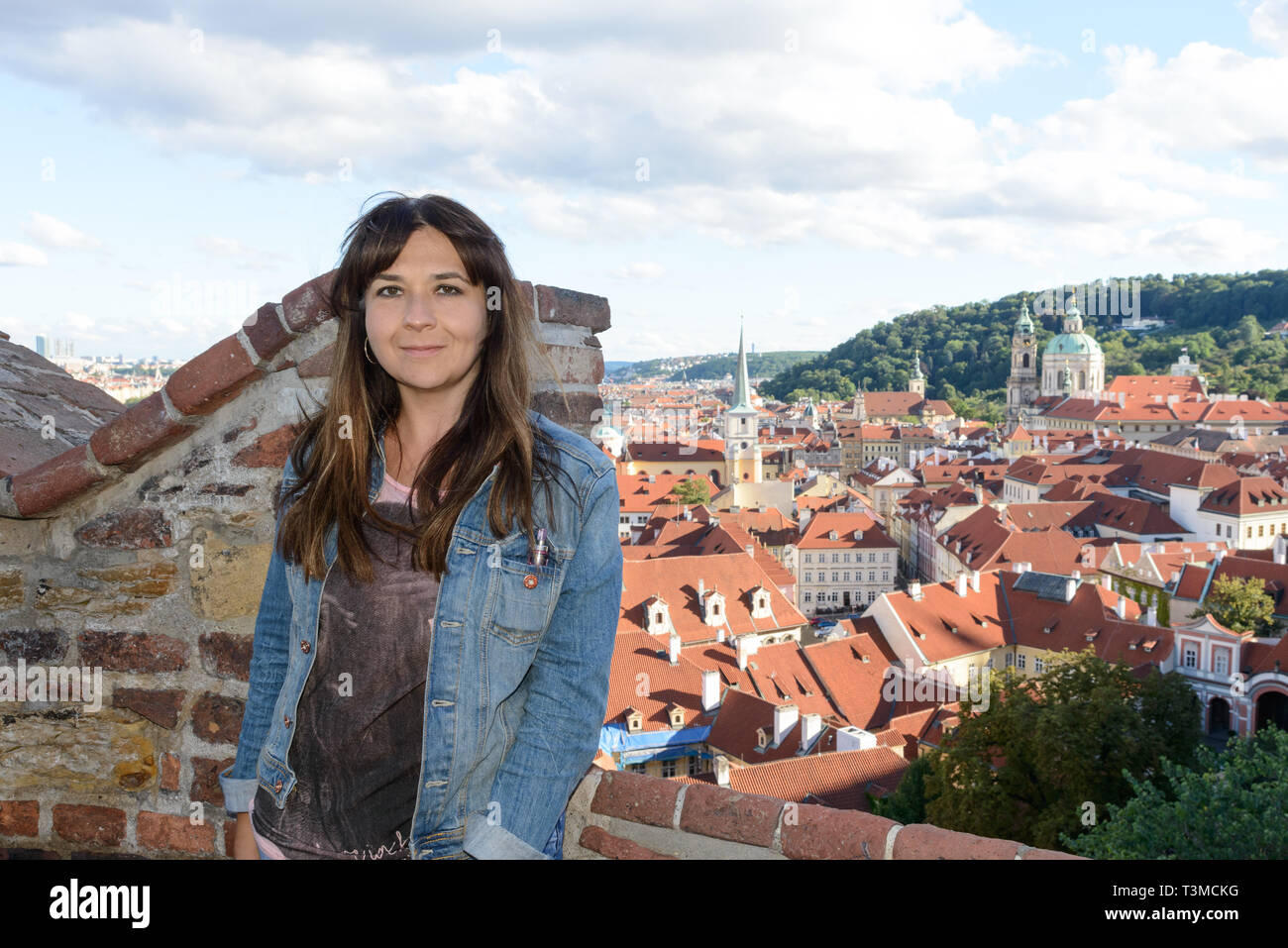 Girl portrait, in background the amazing landscape of Prague. Taken ...