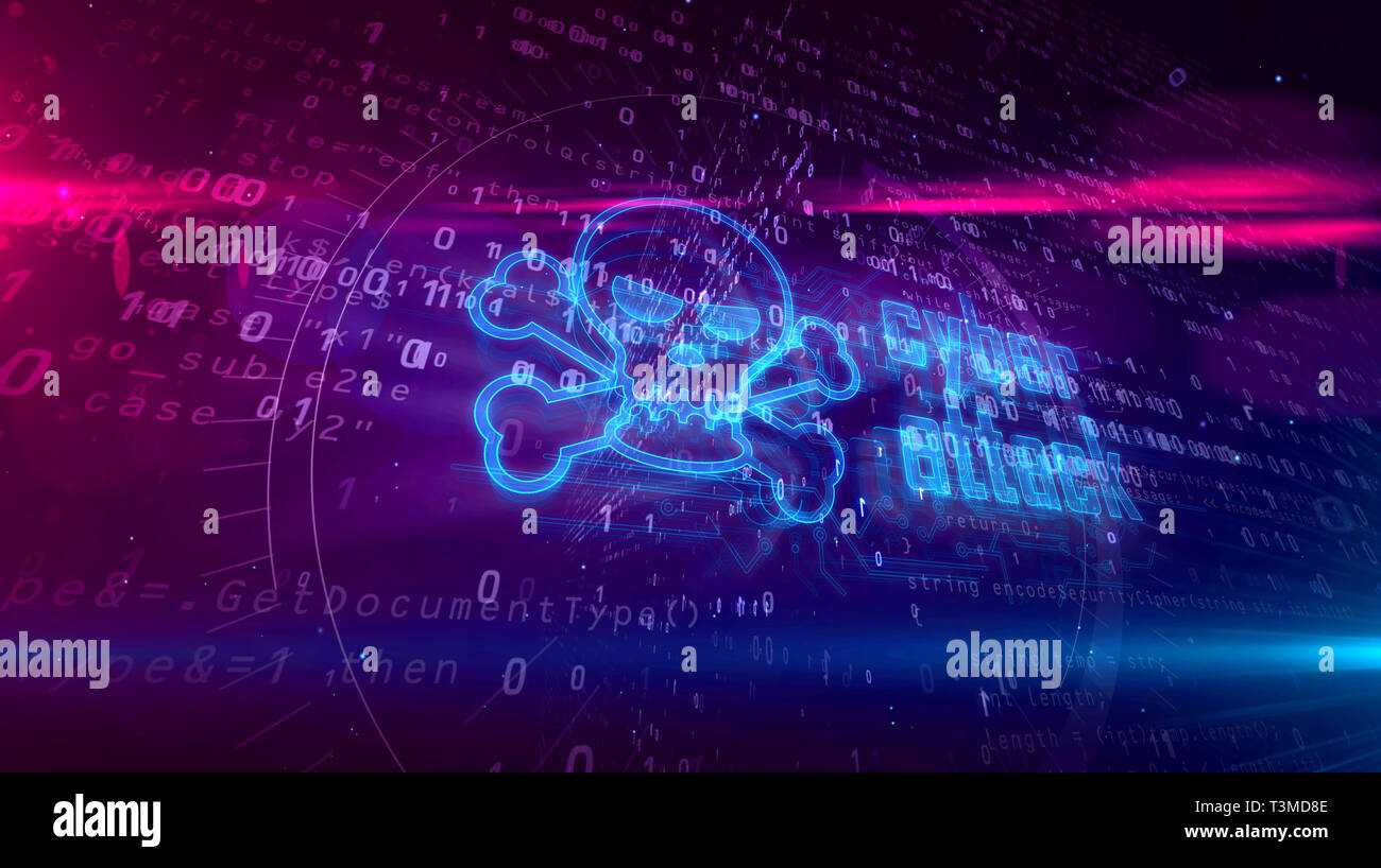 Cyber attack hologram on digital background. Danger alert, threat ...