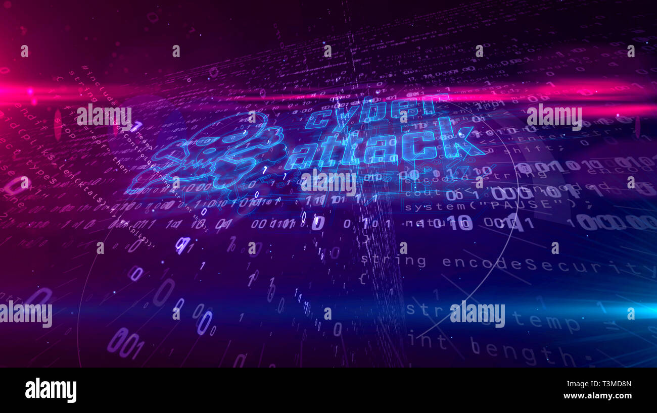 Cyber attack hologram on digital background. Danger alert, threat ...