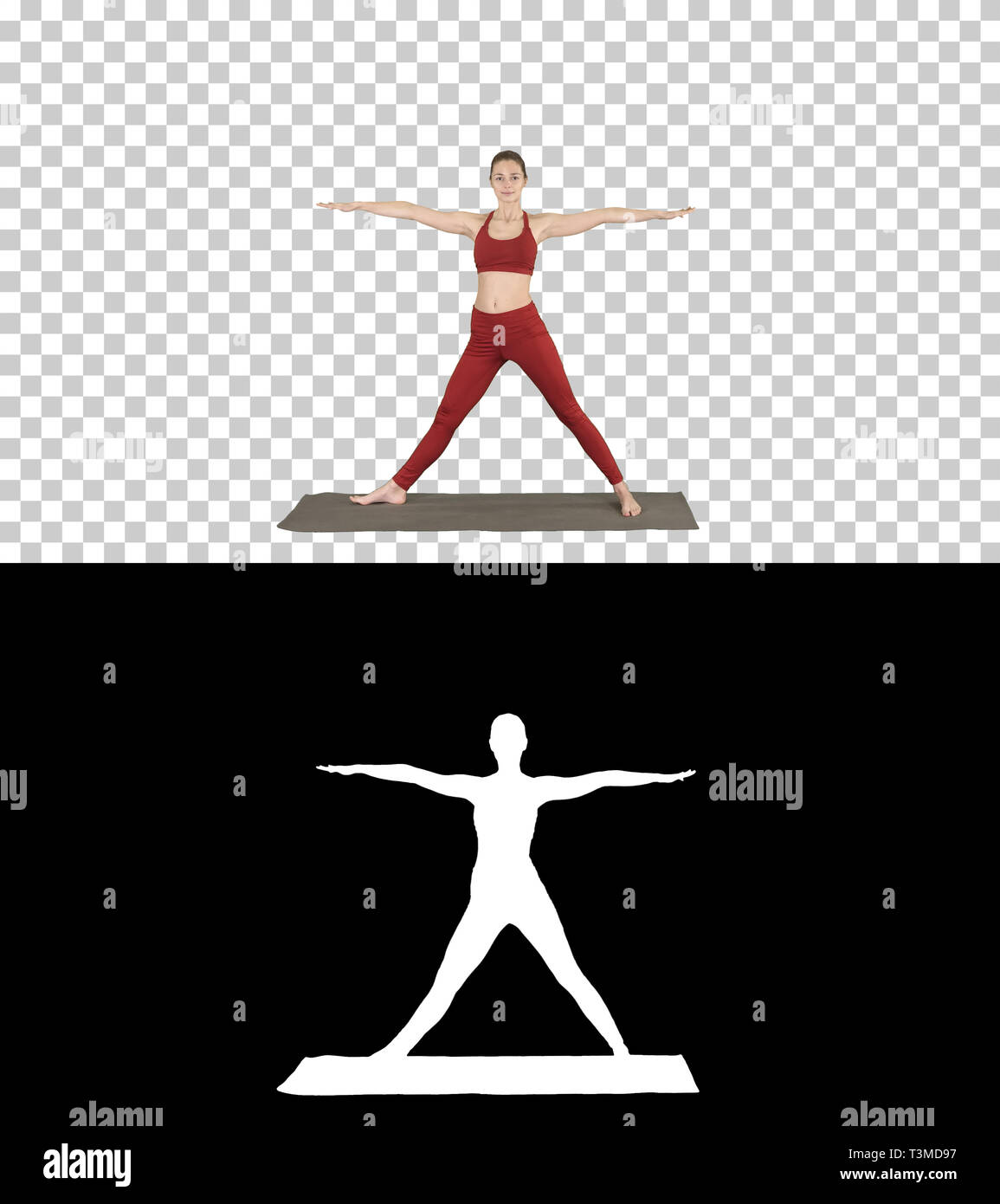 Woman practicing yoga, standing in Extended Side Angle exercise ...