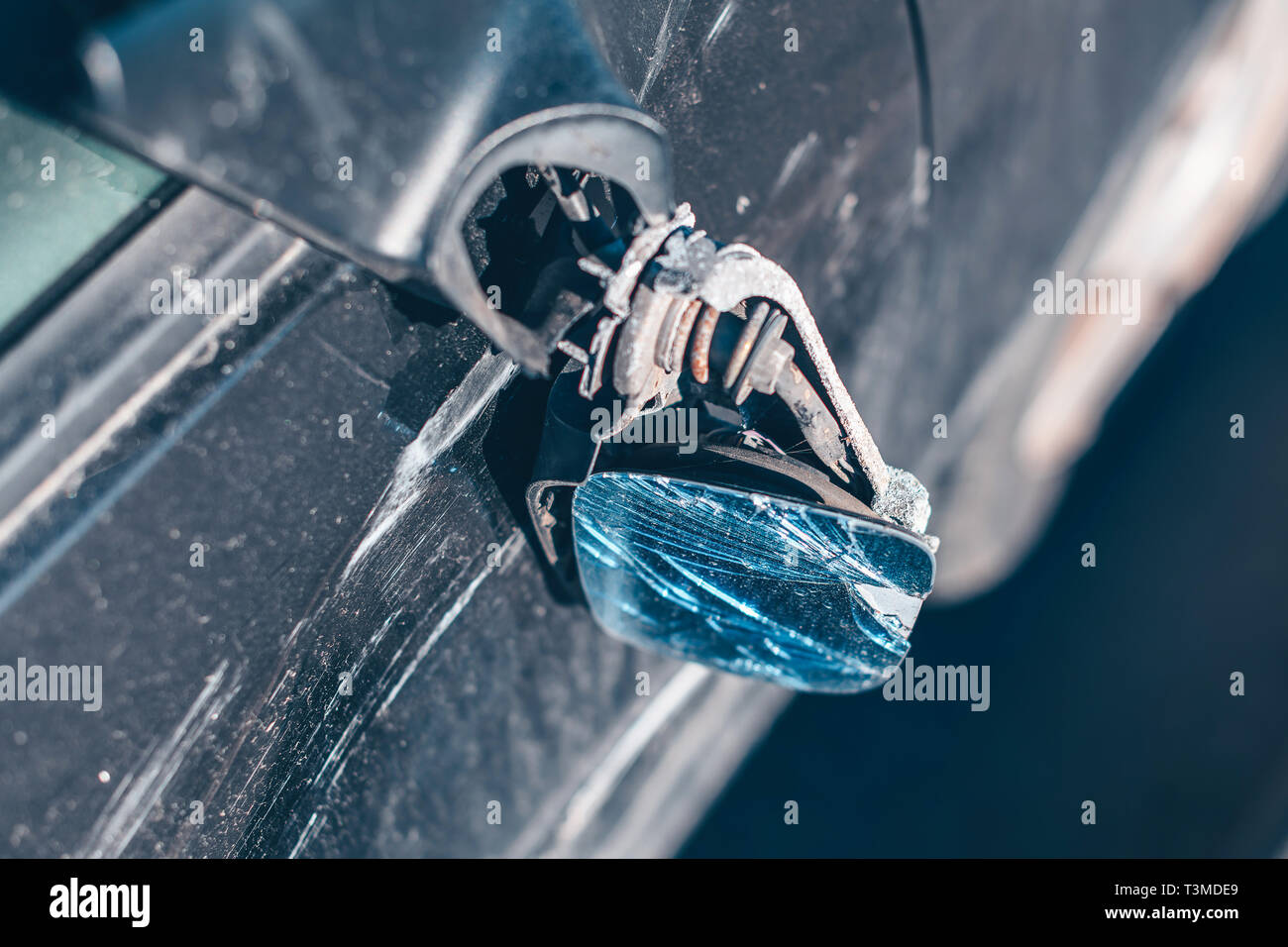 Car accident. Broken side view mirror of car Stock Photo - Alamy