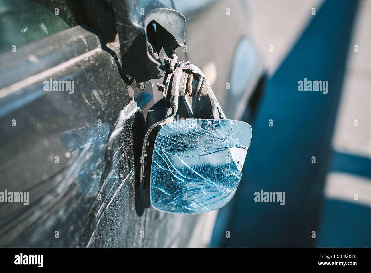 Car accident. Broken side view mirror of car Stock Photo - Alamy