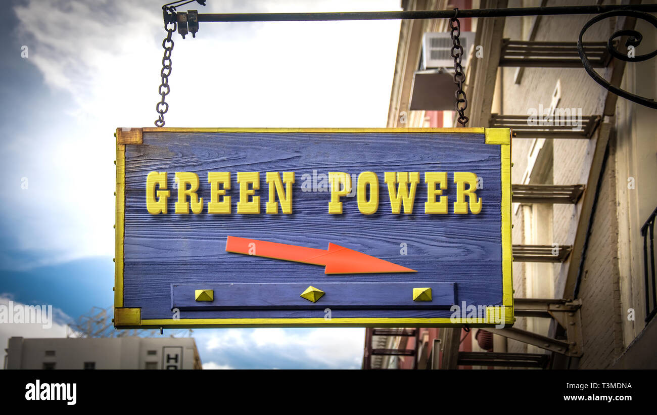 Street Sign Green Power Stock Photo - Alamy