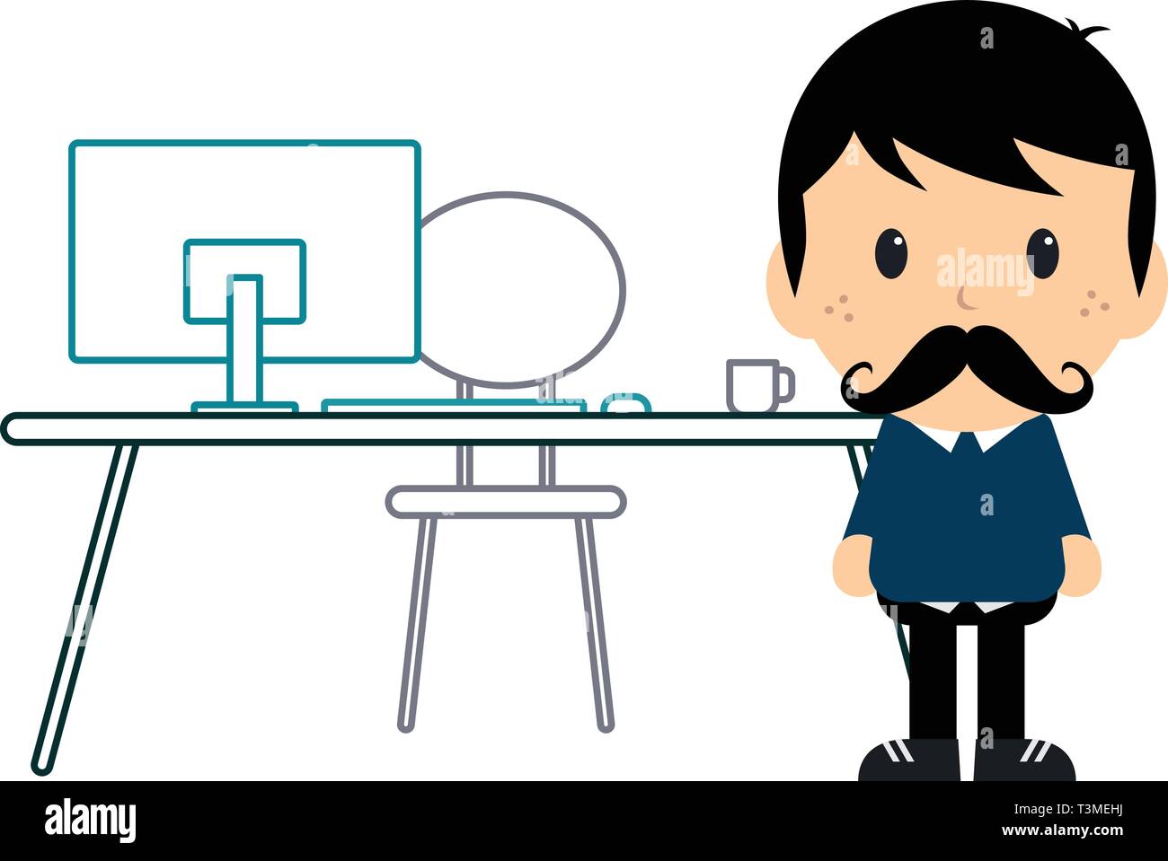 employee worker with work desk vector art illustration Stock Vector ...