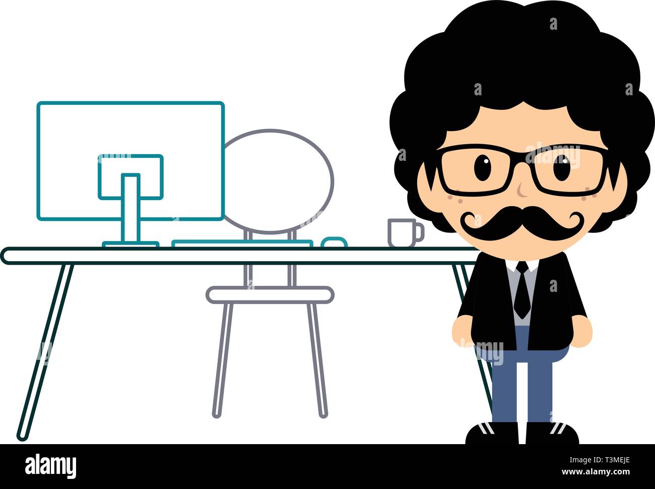 employee worker with work desk vector art illustration Stock Vector ...