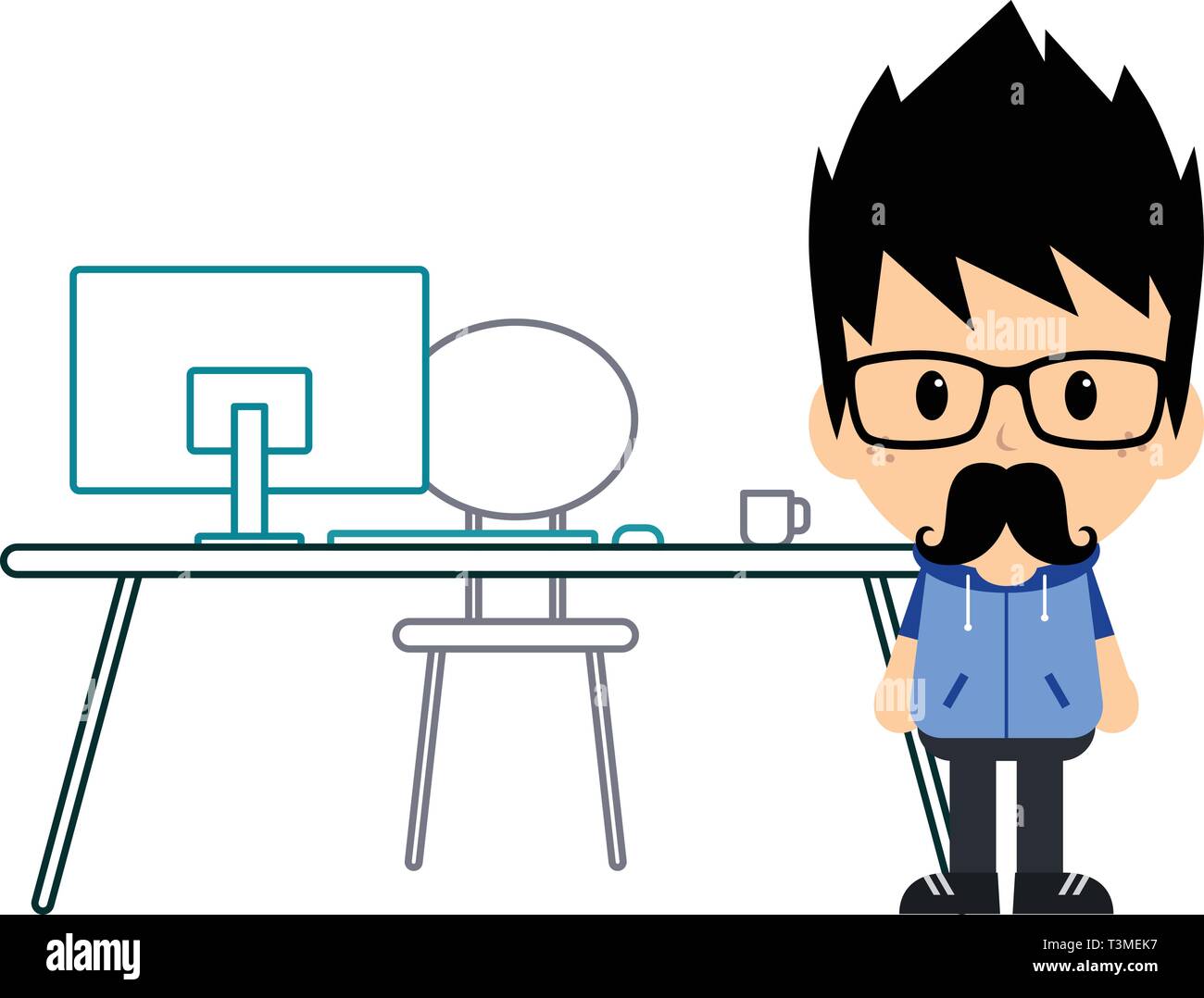 employee worker with work desk vector art illustration Stock Vector ...