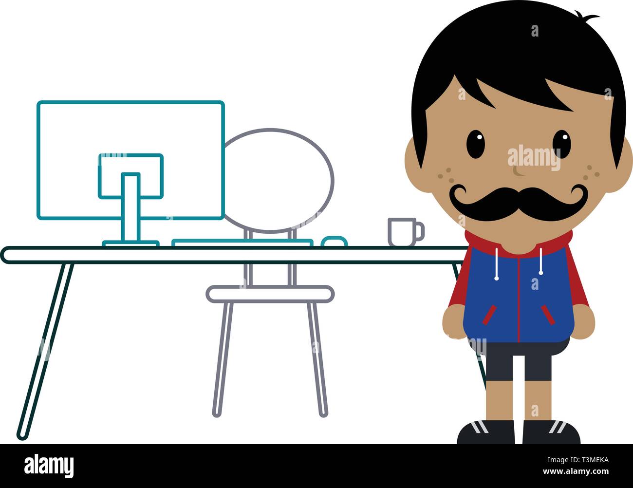 employee worker with work desk vector art illustration Stock Vector ...