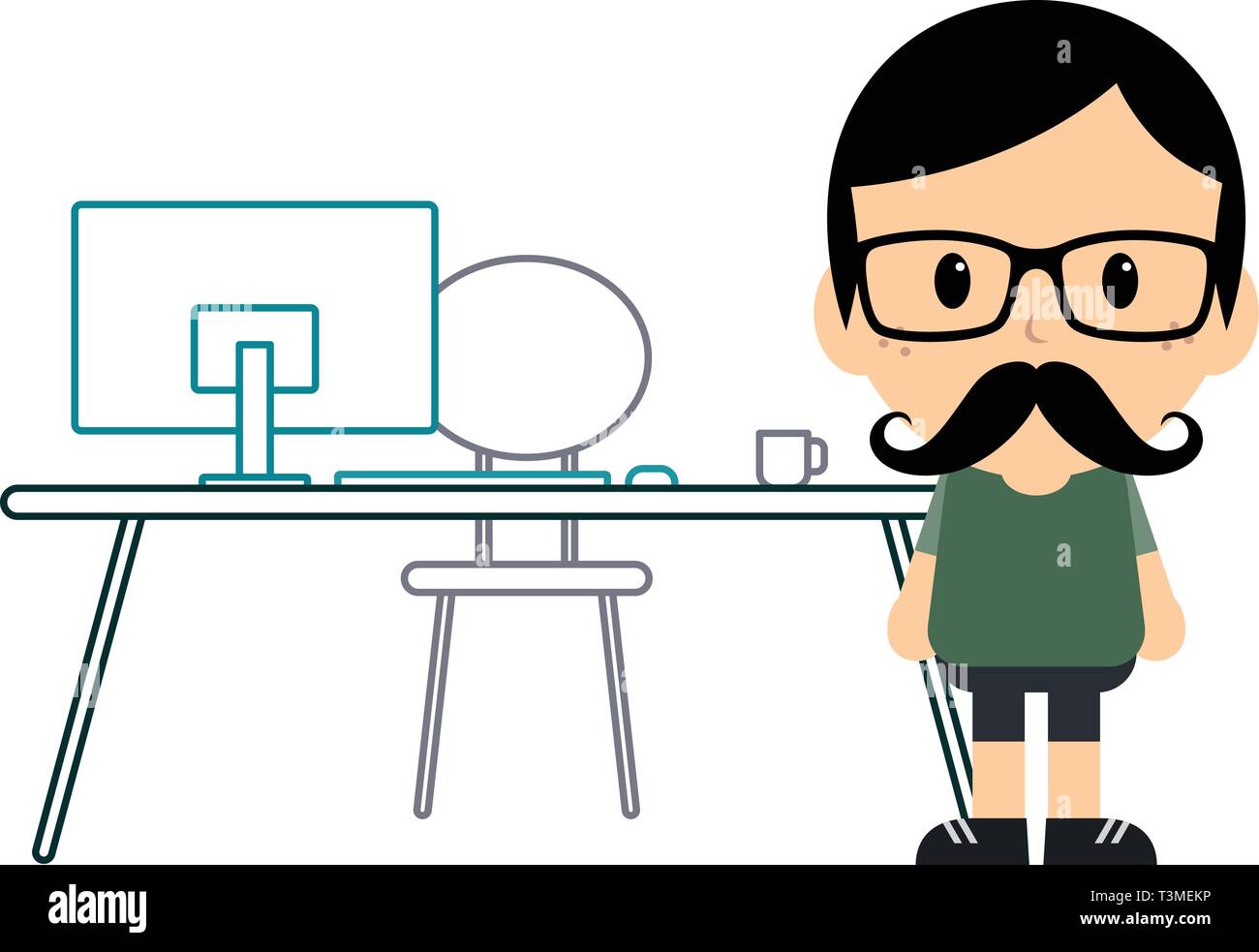 employee worker with work desk vector art illustration Stock Vector ...